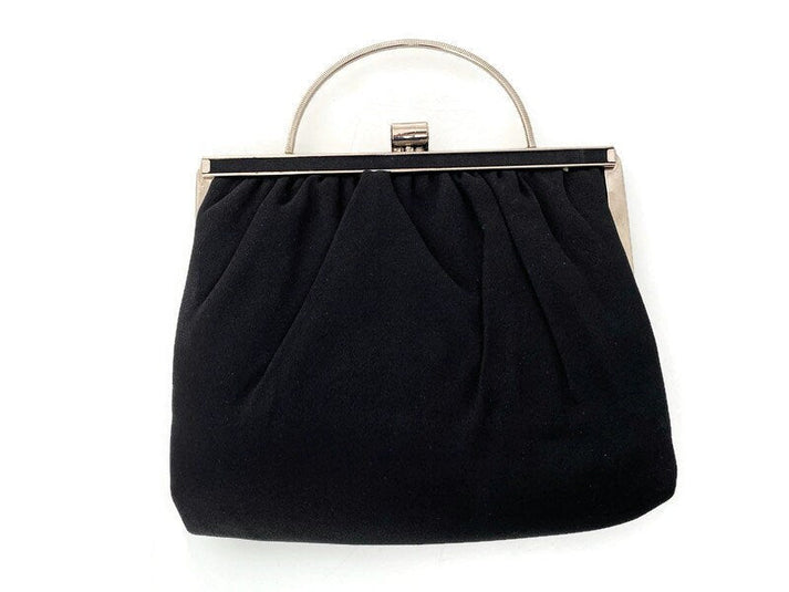 Vintage Black Purse - Silver Hinged Frame and Folding Handle – Duckwells